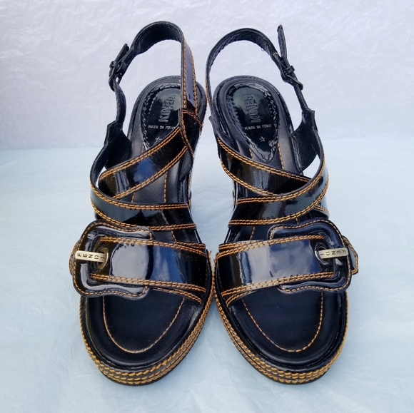 Fendi | Shoes | Fendi Patent Leather Wedge Sandals | Poshmark